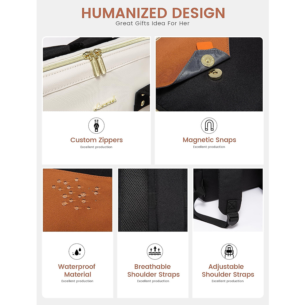 LOVEVOOK Laptop Backpack for Women 15.6 Inch Travel School College Backpack Nurse Teacher Work Bags Computer Backpack Casual Daypack Purse, Black