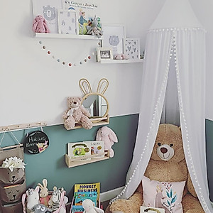 LOAOL Kids Bed Canopy with Pom Pom Cotton Canopy for Crib Baby Girl Netting Cover Canopy Crib Curtain Reading Nook Hanging Tent Nursery Play Game Castle House Decoration (White Pompom)