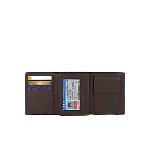 Leatherboss Genuine Leather Boys Slim Compact Flap Id and Coin Pocket Trifold Wallet for men women, Dark Brown