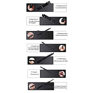 Aubcee Nail Clipper Set, Manicure, Pedicure Kit, 7 in 1 Black Stainless Steel Professional Grooming Kit with Black Leather Travel Case