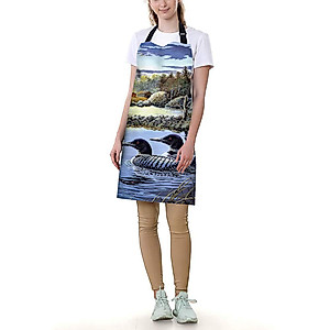 SSOIU Duck Cooking Apron, Art Desgin Loon Lake Wild Duck Couple Kitchen Apron For Baking/BBQ Men Women Unisex Waterproof 31X27 Inches