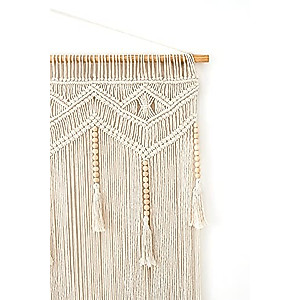 Mkono Macrame Wall Hanging Large Boho Decor Woven Wall Tapestry Chic Art Tassel Christmas Decoration for Backdrop over Bed Bedroom Nursery Dorm Classroom, Including Hanging Rod, 36''W x 42''H