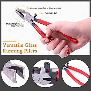 Rustark 3Pcs Premium Glass Running Breaking Pliers and Class Cutter Kit, Heavy Duty Glass Cutting Tool with Rubber Tip, Work Great for Stained Glass, Mosaics, Fusing, Breaking