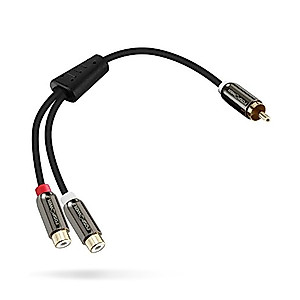 FosPower Y Adapter [8 inch] 1 RCA (Male) to 2 RCA (Female) Stereo Audio Y Adapter Subwoofer Cable [24k Gold Plated] 1 Male to 2 Female Y Splitter Connectors Extension Cord