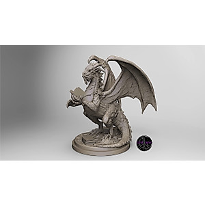 Wildspire Fantasy Bookish Dragon Paintable DND Miniature Huge 6" D&D Dragon Mini 28-32mm Dungeons and Dragons Figure for Fantasy Tabletop Miniatures and Accessory, Partially Assembled for TTRPG