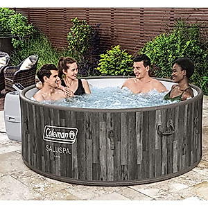 Coleman Napa SaluSpa 2-7 Person Inflatable Round Outdoor Hot Tub Spa with 180 Soothing AirJets, 2 Filter Cartridges, and Insulated Cover, Gray Wood