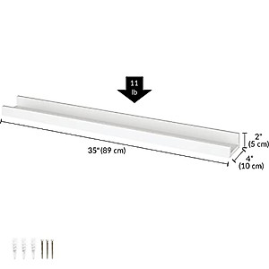 Ballucci Floating Wall Shelf, 35" Wall Mounted Long Picture Ledge Wood Shelf for Nursery, Living Room, Bedroom, Kitchen - White