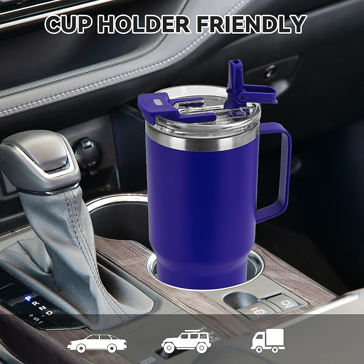 30oz Tumbler with Handle, Insulated Leak Proof Coffee Travel Mug with Straw Lid Double Wall Stainless Steel Vacuum Tumblers Metal Cup Keep Hot and Iced Drink for Gym, Office, Camping, Blue 1 Pack