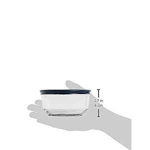 Anchor Hocking Round Glass Food Storage Containers with Blue SnugFit Lids, (BPA free, glass tempered tough for oven, microwave, fridge, and freezer), Clear Glass, Blue Lids, 2 Cup (Set of 3)