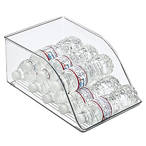 mDesign Small Plastic Water Bottle Stackable Storage Organization Bin with Open Front for Kitchen Refrigerator, Freezer, Pantry, Holds 12 Bottled Drinks/Beverages, Ligne Collection, 4 Pack, Clear