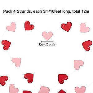 Whaline Valentine's Day Heart Garland Valentines Bunting Banners String for Wedding, Party, Bridal Shower, Engagement, Home Decorations, Pack of 4