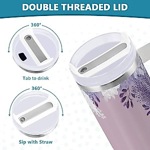 PaChyLuu 40 oz Insulated Tumbler with Handle and Straw Lid, Lilac Flowers Leak-Proof Stainless Steel Travel Coffee Mug for Car Cup Holder