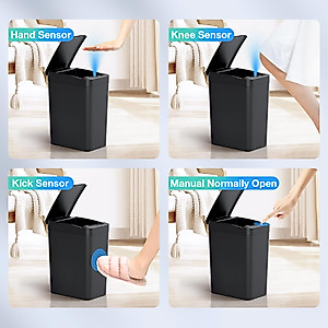 OKSOTY Bathroom Trash Can with Lid, 2.2 Gallon Automatic Touchless Garbage Can, Smart Motion Sensor Small Trash Can, Slim Plastic Trash Bin for Bedroom, Office, Living Room, Kitchen(Black)