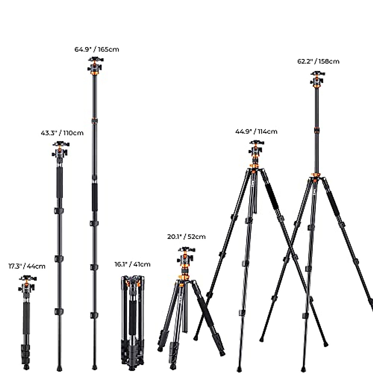 K&F Concept 62 inch DSLR Camera Tripod with Monopod + Aluminum Alloy Quick Release Plate for Camera and Cellphone Tripods K254A1+BH-28L 2-in-1 Quick Release Plate Kits (SA254M1)