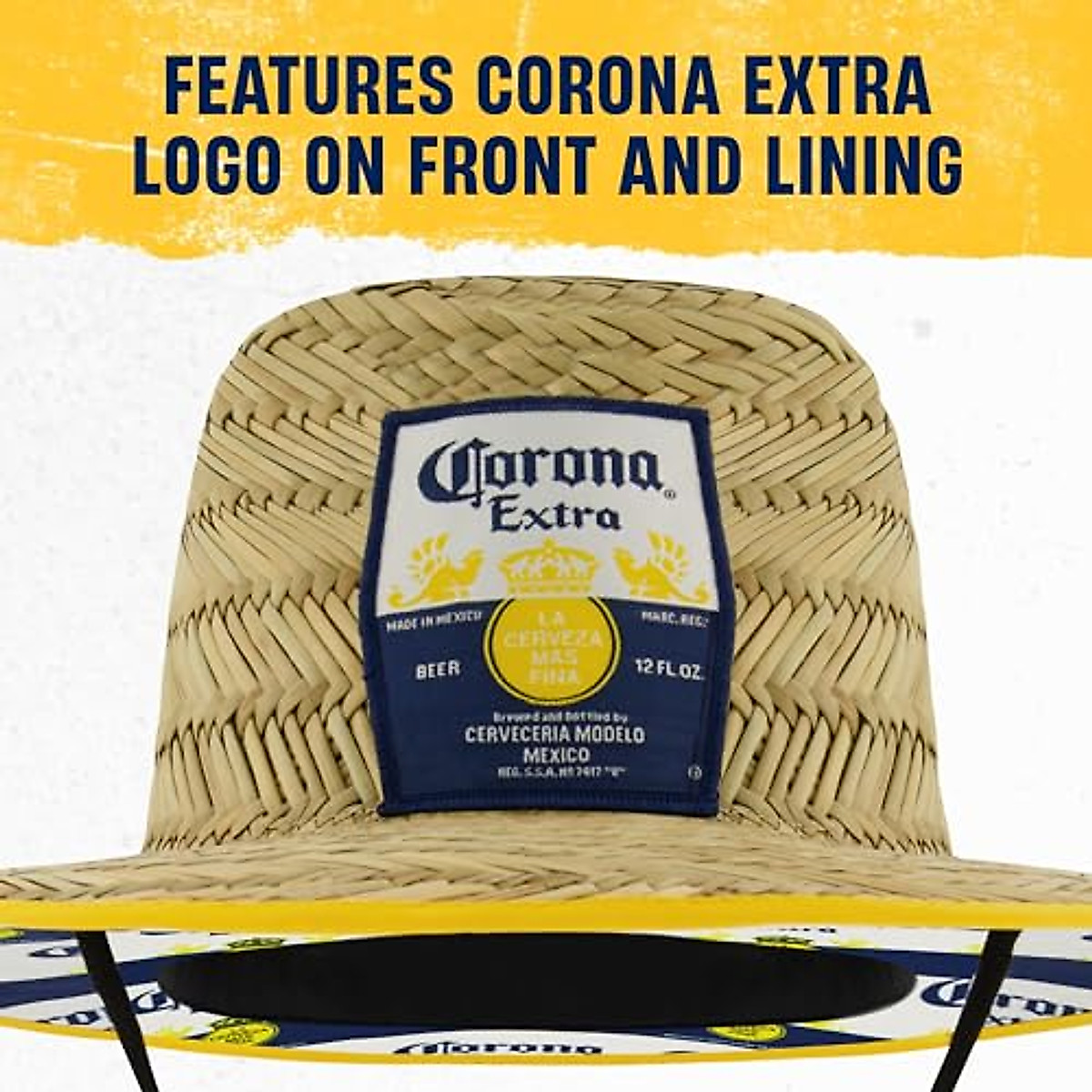 Corona Extra Sun Hat, Adult Large Wide Brim Straw Lifeguard Cap for Men and Women, Beach and Pool Accessories, Brown, One Size