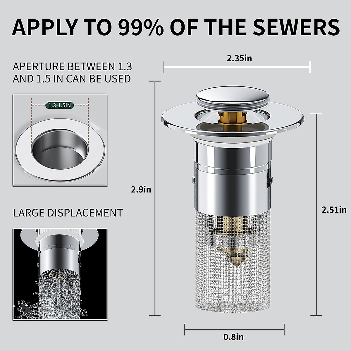 GuiMemi 1Pcs Bathroom Sink Stopper Hair Catcher, Sink Drain Strainer, Pop Up Sink Filter with Removable Stainless Steel Basket Hair Catcher, for US Bathroom Sink Stopper Replacement