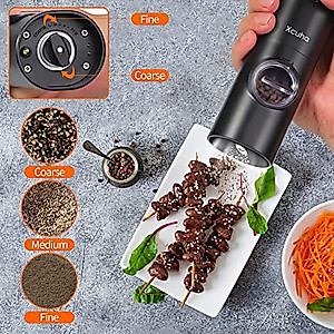 Rechargeable Automatic Salt and Pepper Grinder Set: Rechargeable Base Adjustable Coarseness Refillable Large Capacity One Hand Operated White LED Light Black Electric Spice Peppercorn Mill Shakers