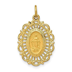 IceCarats 14K Yellow Gold Our Lady of Miraculous Medal Blessed Virgin Mary Necklace Charm Pendant 26.2mm x 15.6mm Only