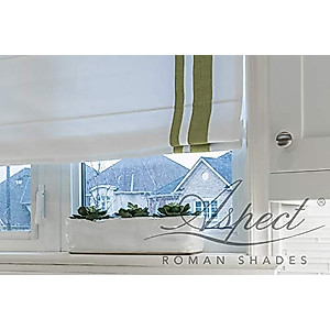 LOGANOVA Flat Roman Shade Chevalle Pine. White base with light green double border and chain mechanism. Custom made.