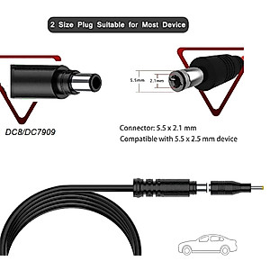 Jackery Charging Cord,12V Cigarette Lighter toDC8mm Connector Car Charger Power Adapter Fits Portable Power Station Solar Generator Mobile Lithium Battery Pack DVD Player Car DVR