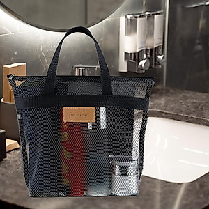 Molain Mesh Shower Bag, Large Capacity Portable Beach Bag Bath Organizer Travel Shower Bag for Travel, Gym, Swimming, Camping, College Dorms, Beach(Black)