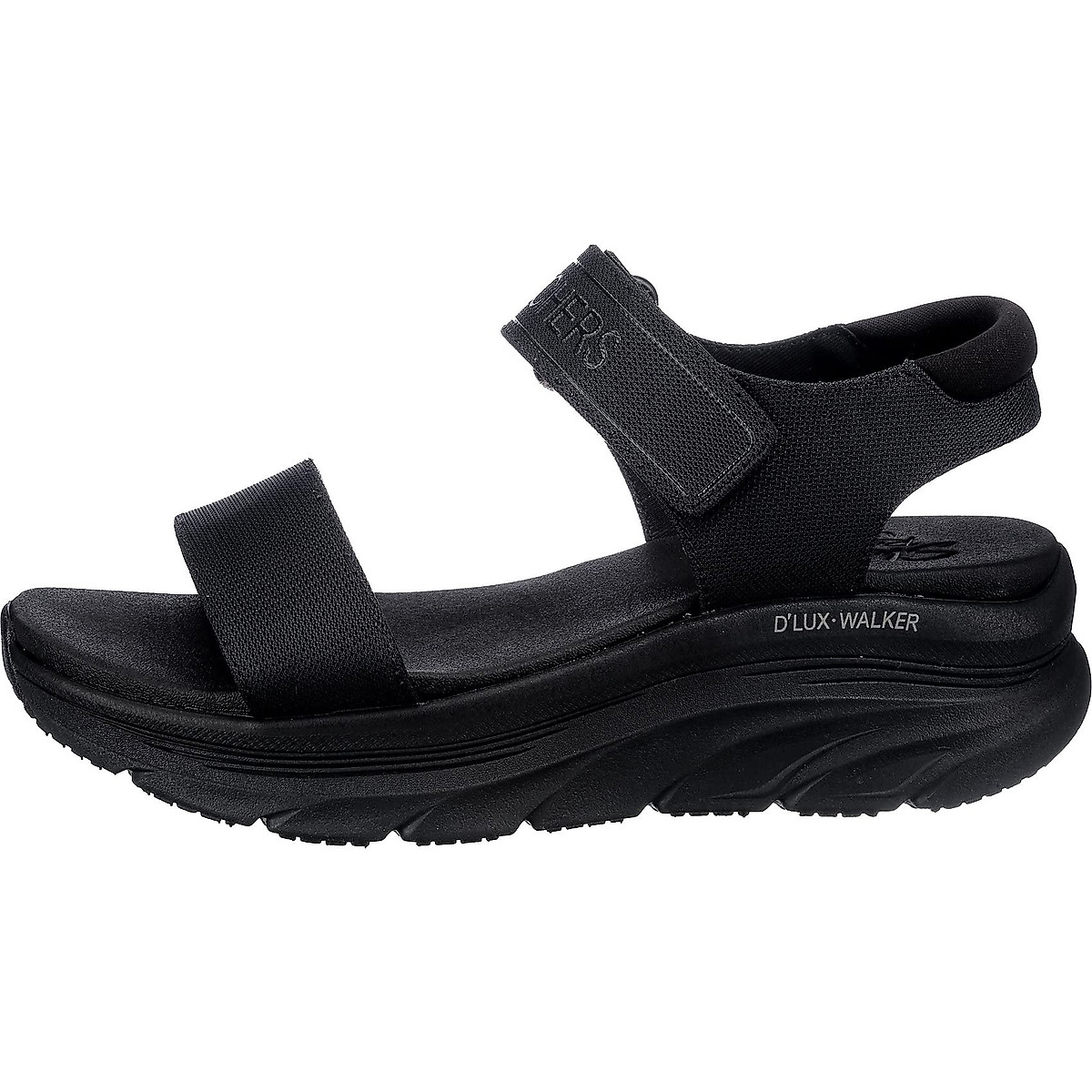 Skechers Cali Women's Women's D'LUX Walker-New Block Sport Sandal, Black/Black, 6