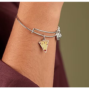Alex and Ani Food Expandable Bangle for Women, You Have a Pizza My Heart Charm, Shiny Silver Finish, 2 to 3.5 in