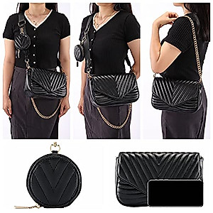 Ayliss Women Multipurpose Small/Medium Crossbody Bags Shoulder Handbag Coin Purse Trendy Clutch Evening Bag PU Leather Chain (Black)