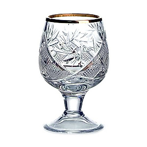 Set of 6 Neman Glassworks, 1.7-Oz Gold Rim Vintage Russian Crystal Shot Glasses