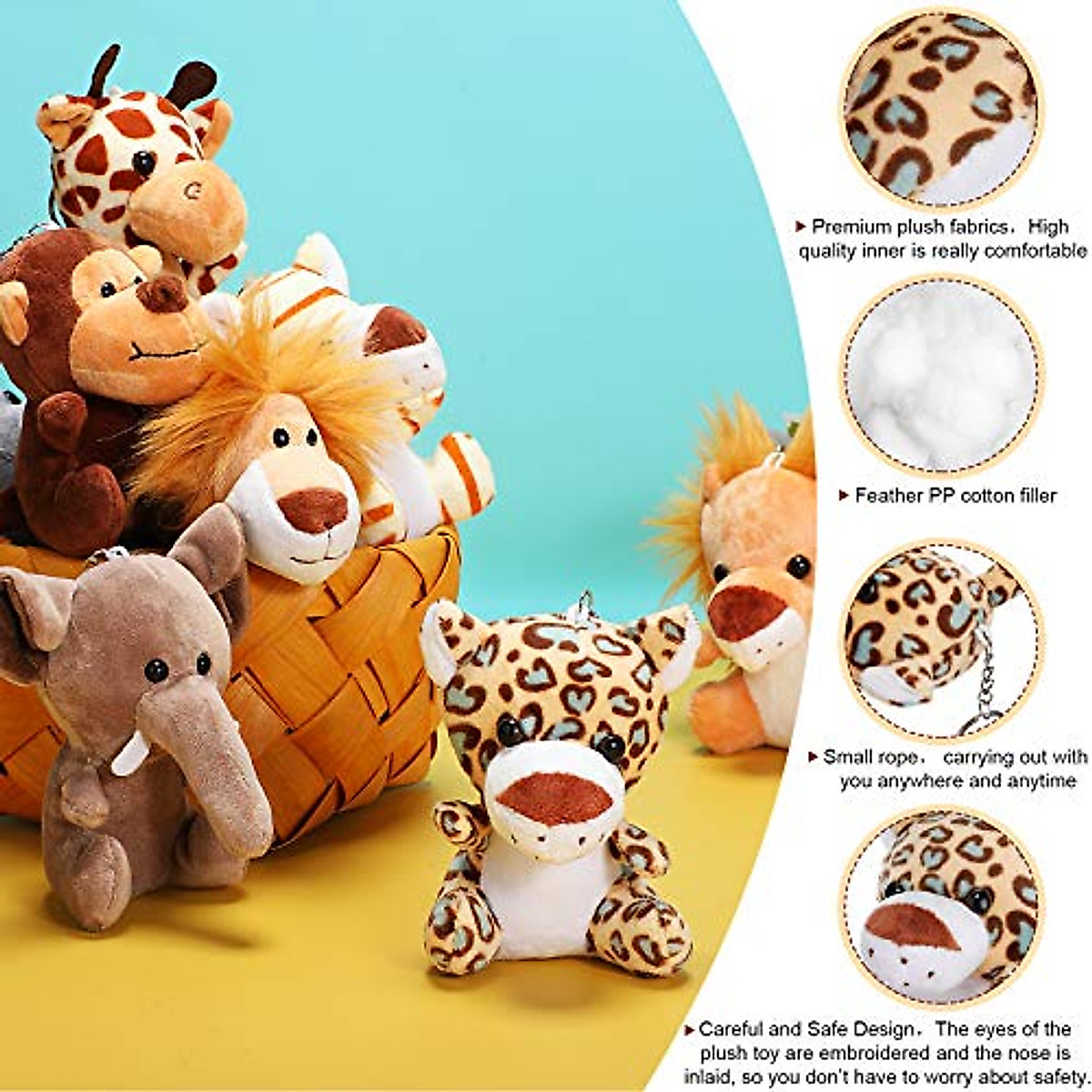 12 Pieces Mini Stuffed Forest Animals Jungle Animal Plush Toys in 4.8 Inch Cute Elephant Lion Giraffe Tiger Plush for Animal Themed Parties Teacher Student Achievement Award (Sitting)