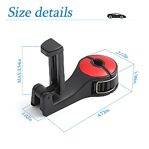 2PCS Car Headrest Hidden Hook, 2 in 1 Multifunctional Car Seat Back Hanger Storage Hook with Phone Holder, Automotive 360° Rotation Headrest Purse Handbag Holder Universal for Toys Groceries (Red)