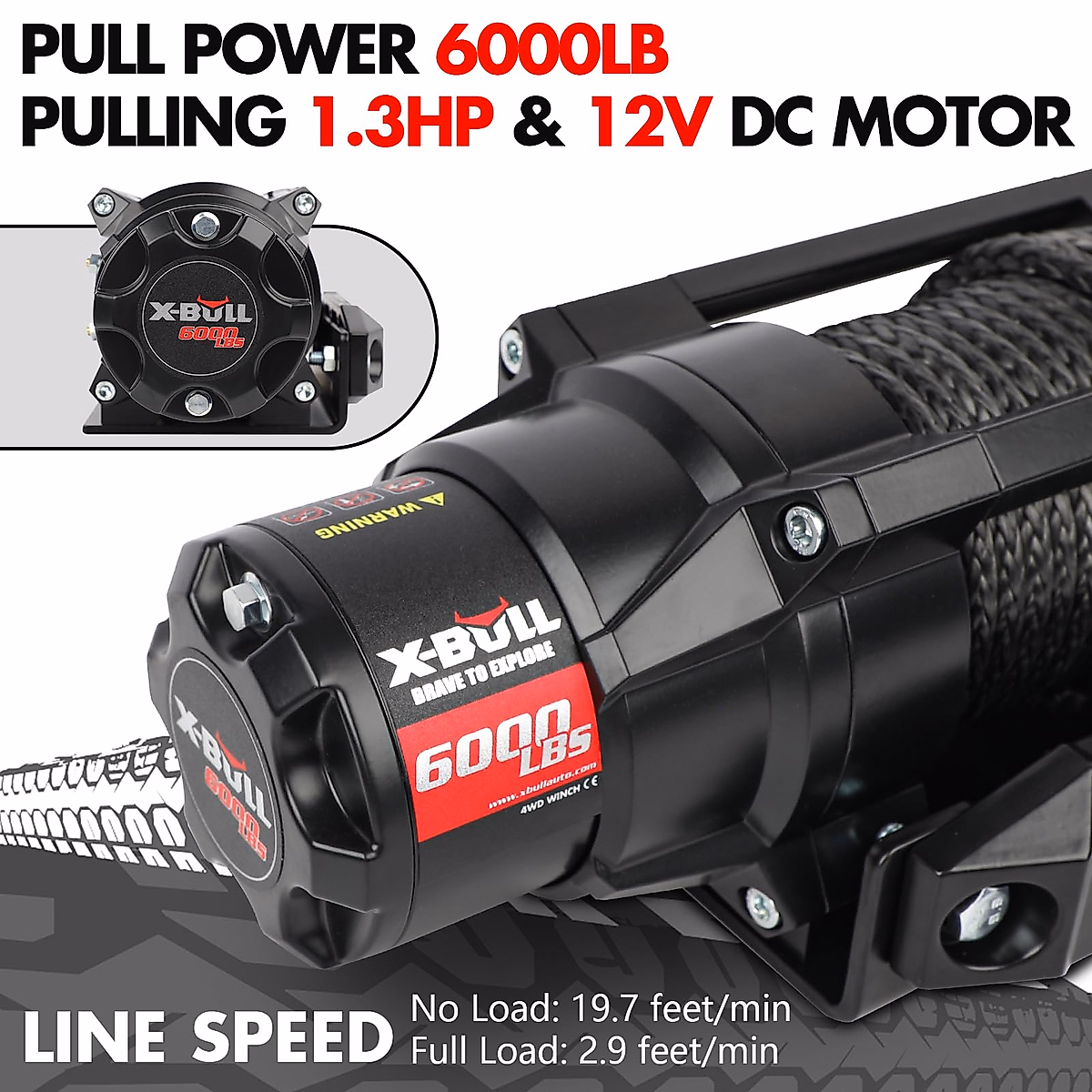 X-BULL New 6000LBS IP68 Waterproof Electric Winch Boat Trailer Winch with 2 in 1 Wireless Remote Synthetic Rope 1/4 in x49.8ft Hook Automatic Braking Powersports Off Road