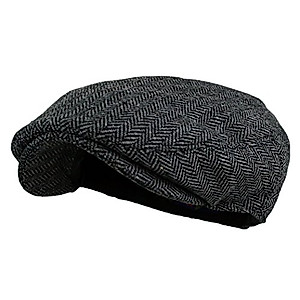 Wonderful Fashion Men's Herringbone Tweed Wool Blend Snap Front Newsboy Hat (DK.Grey, LXL)