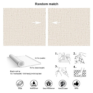 Akywall Beige Peel and Stick Wallpaper Grasscloth Contact Paper Textured Removable Fabric Linen Self Adhesive Stick on Wall Paper Waterproof Vinyl Roll for Cabinet Drawer 15.7" x 78.7"