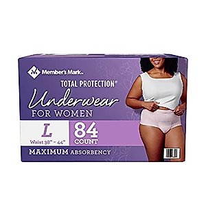 Members Mark Total Protection Underwear for Women, Large (84 Count)