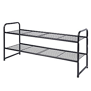 SUFAUY 2-Tier Stackable Shoe Rack, Shoe Shelf Storage Organizer for Entryway, Extra Large Capacity, Bedroom Footwear Organizer, Wire Grid, Black