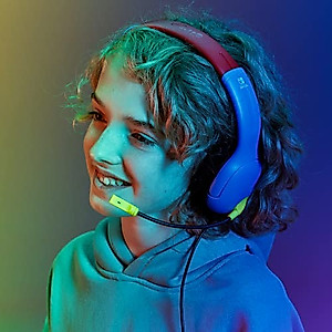 PDP Gaming AIRLITE Stereo Headset with Mic for Nintendo Switch/Switch Lite/OLED - Wired Power Noise Cancelling Microphone, Lightweight, Soft Comfort On Ear Headphones 3.5mm Jack (Mario Dash Blue)