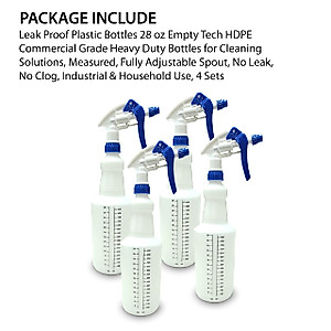 AMD Envases Plastic Spray Bottle (4 Pack, 28 Oz, All-Purpose) - bottles for cleaning solutions heavy duty squirt (Blue), 600076