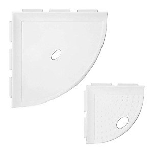 Questech Décor 8 Inch Corner Shower Shelf and 5 Inch Shower Caddy Foot Rest, Metro Lugged Back for New Construction, Mounted Bathroom Shower Organizer, Bright White Matte