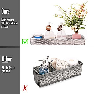 CELEZAR Rattan Toilet Tank Basket Guest Towel Napkin Woven Holder for Serving Organizing Bread Shelves Bathroom Counter Organizers and Storage Decorative Wicker Tray (17 x 6 x 2 inches, White Wash)