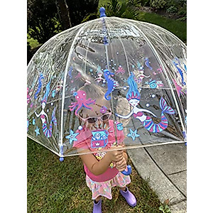 Totes Kids Clear Bubble Kids Umbrella - Perfect for Walking Safety- Child Safe with Pinch-Proof Closure and Easy-Grip Curved Handle Perfect for Small Hands, in Transparent or Colorful Options