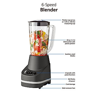 6-Speed Blender with 48 oz/1.5 L Pitcher, Black