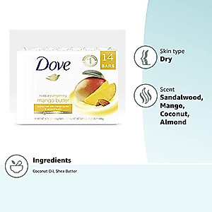 Dove Beauty Bar With Mango Butter 14 Bars To Moisturize Dry Skin More Moisturizing Than Bar Soap 3.75 oz