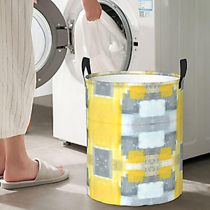 Grey And Yellow Abstract Art Painting Print Monolayer Round Laundry Hamper Circular Dirty Clothes Basket Toy Bins Storage Basket