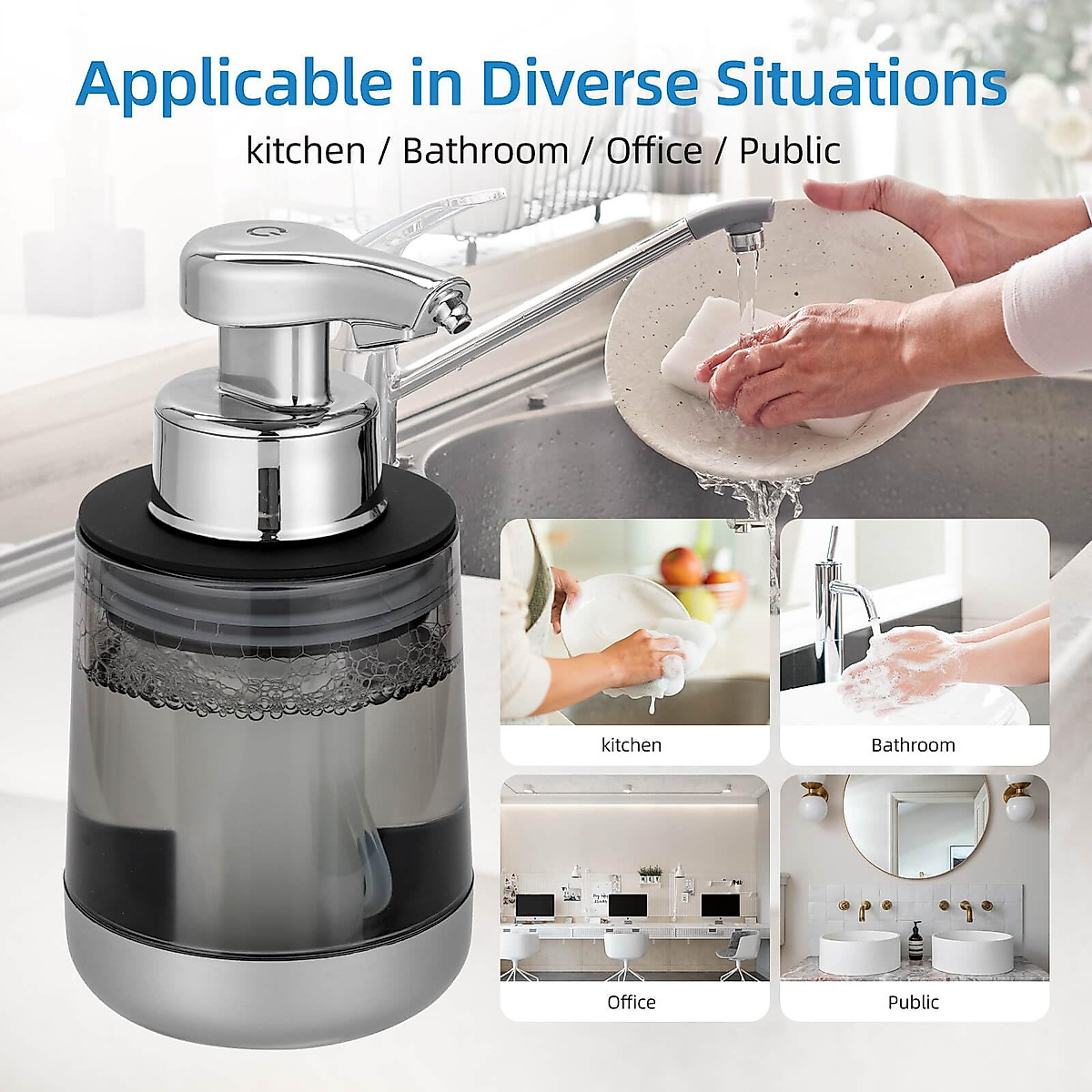 Automatic Soap Dispenser Touchless: 10oz Foaming Soap Dispenser, Hand Free Soap Dispenser Rechargeable Soap Dispenser, for Bathroom, Kitchen, Hotel…