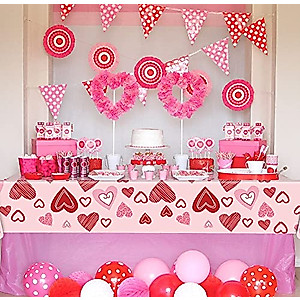 Valentines Day Tablecloth Party Decoration Supplies, Heart Shape Valentines Day Table Cover Happy Valentine's Day Table Decorations - 2PCS