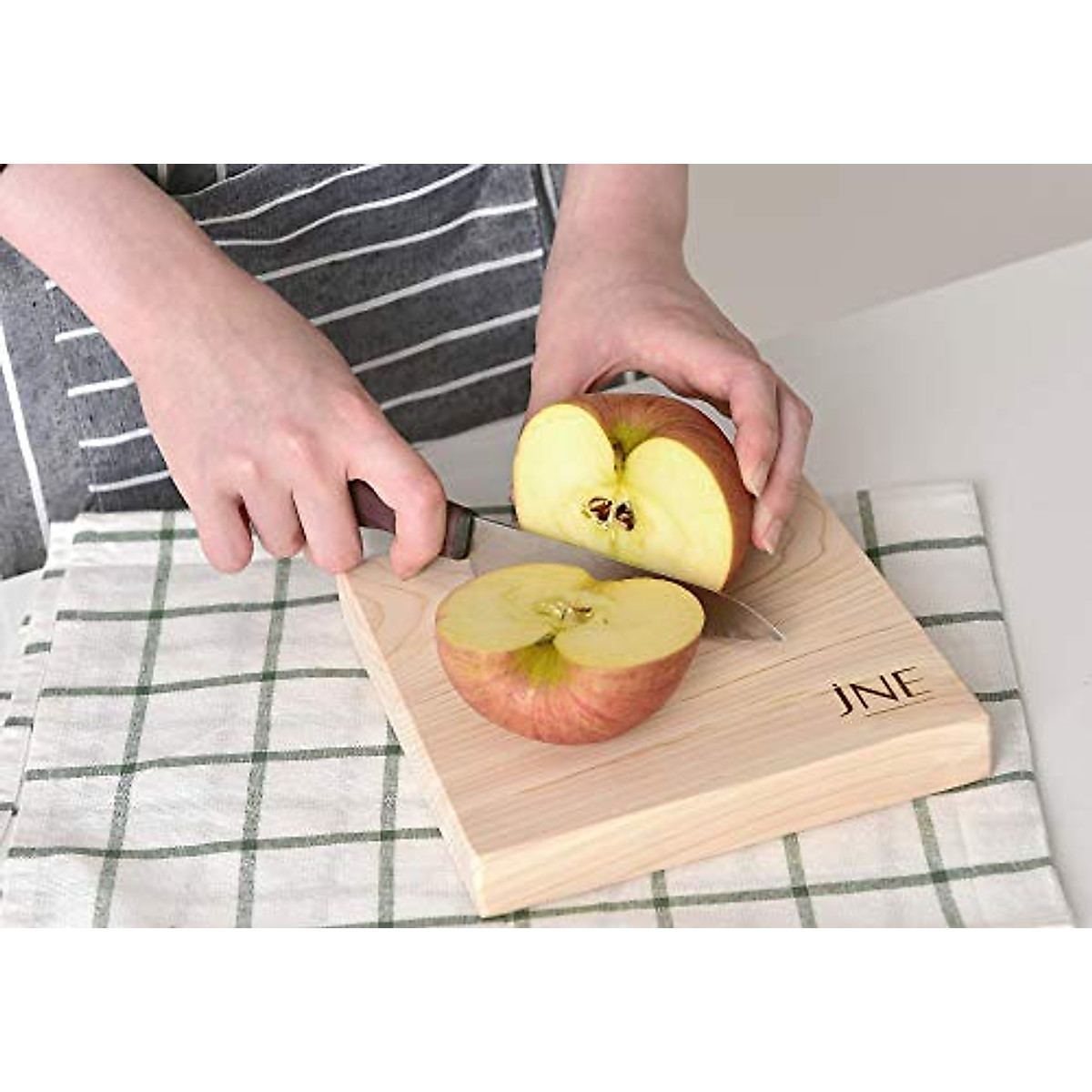 JNE Natural Hinoki Cypress Wood Cutting Board, Cheese Board, Chopping Board, Serving Board for Wine, Crackers, Fruit. Housewarming, Wedding, Birthday gift. Trivet (Square-7x1.2)