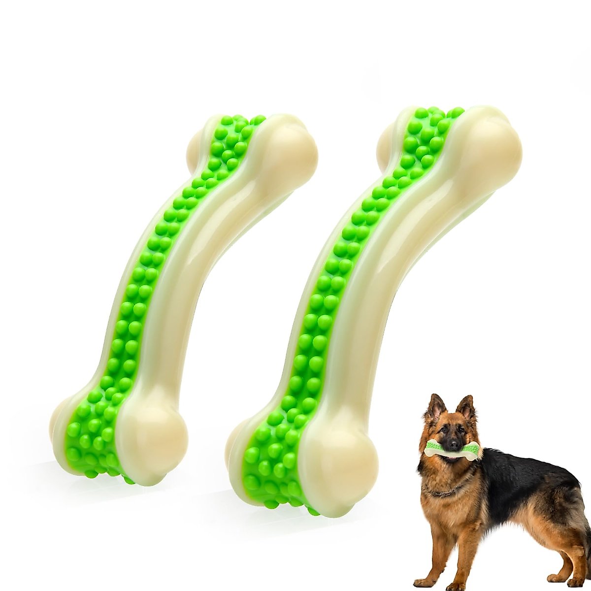 FiodzoL 2Pcs Dog Chew Toys for Aggressive Chewers Beef Flavor and Real Bones Dog Teething Chew Toys Bones for Large/Medium/Small Puppies Breeds