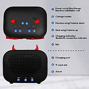 ENUOSUMA Kids Bluetooth Speaker, Cute Bluetooth Speaker, Helloween Devil Small Bluetooth Speakers with Loud Stereo Sound, Little Cute Speakers Support TF Card/Aux/MIC, for Kids Boys Girls Teens, BS29