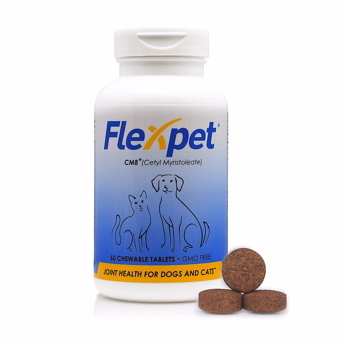 Flexpet with CM8 Chewable Tablets for Joint Pain Relief in Dogs; Hip & Joint Pain Supplement Containing Cetyl Myristoleate (CM8) & Glucosamine: Single Bottle - 60 Chewable Tablets